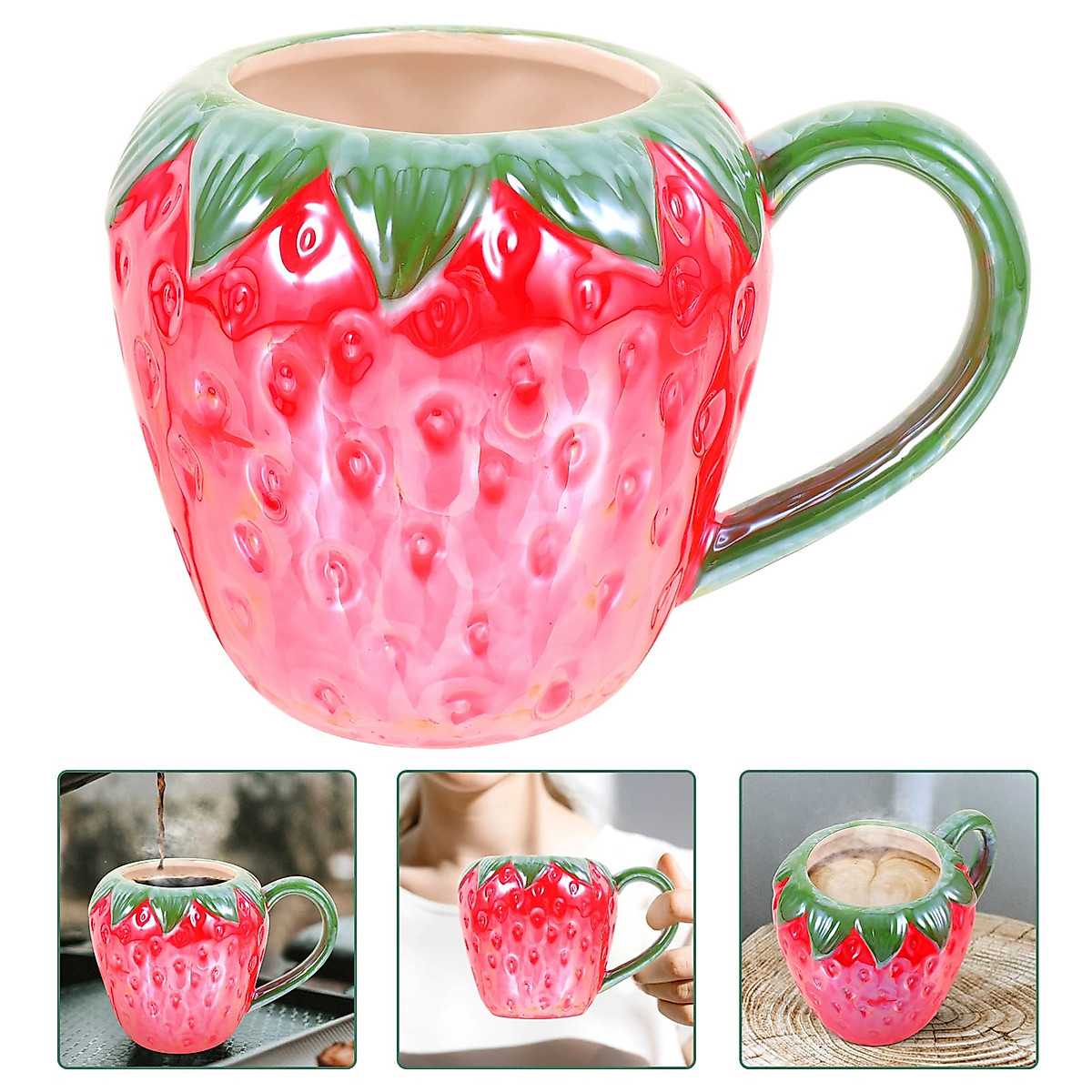 DOITOOL Strawberry Drinks Cup Fruit Shaped Mug Ceramic Water Cup Creative Drinking Mug for Juice Milk Coffee Tea Beverage Breakfast