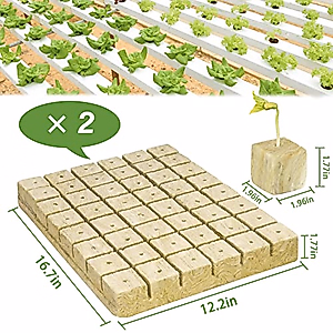 Halatool 2 Inch Garden Rockwool Stonewool, Rockwool Grow Cubes, 2 Sheets Starter Plugs for Soilless Cultivation, Seedlings Cuttings, Clone Plants, Hydroponics Germination Start (96 Plugs in Total)