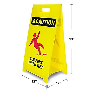 8 NET 12-Pack Caution Wet Floor Sign with Graphic, 19’’ height, durable corrugated plastic, double-sided English/Spanish Wet floor Caution Stand for indoors and outdoors, Avoid Fall & Slip Accident