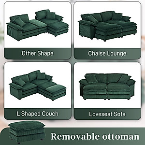 ONEMMLION 84.6" Modular Sectional Sofa Oversized Loveseat, Modern Upholstered Cloud Couch with 2 Ottoman, Comfy Corduroy Deep Seat Sleeper Sofa for Living Room, Small Space, Green