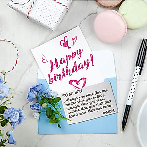 PLwelth Son Engraved Wallet Card from Mom Stainless Steel Men Boys Teen Inspirational Message Wallet Insert Card Son Gift Birthday Graduation Christmas Coming of Age Gift