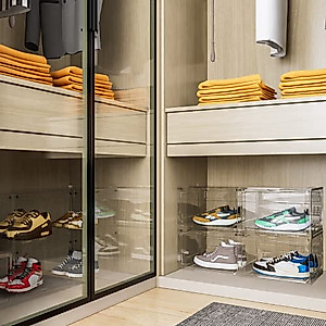 FUNLAX Shoe Storage Box, 8 Pack Clear Plastic Shoe Organizer Stackable Shoe Box Drop Front Shoe Containers Bins for Display Fit up to US Size 13