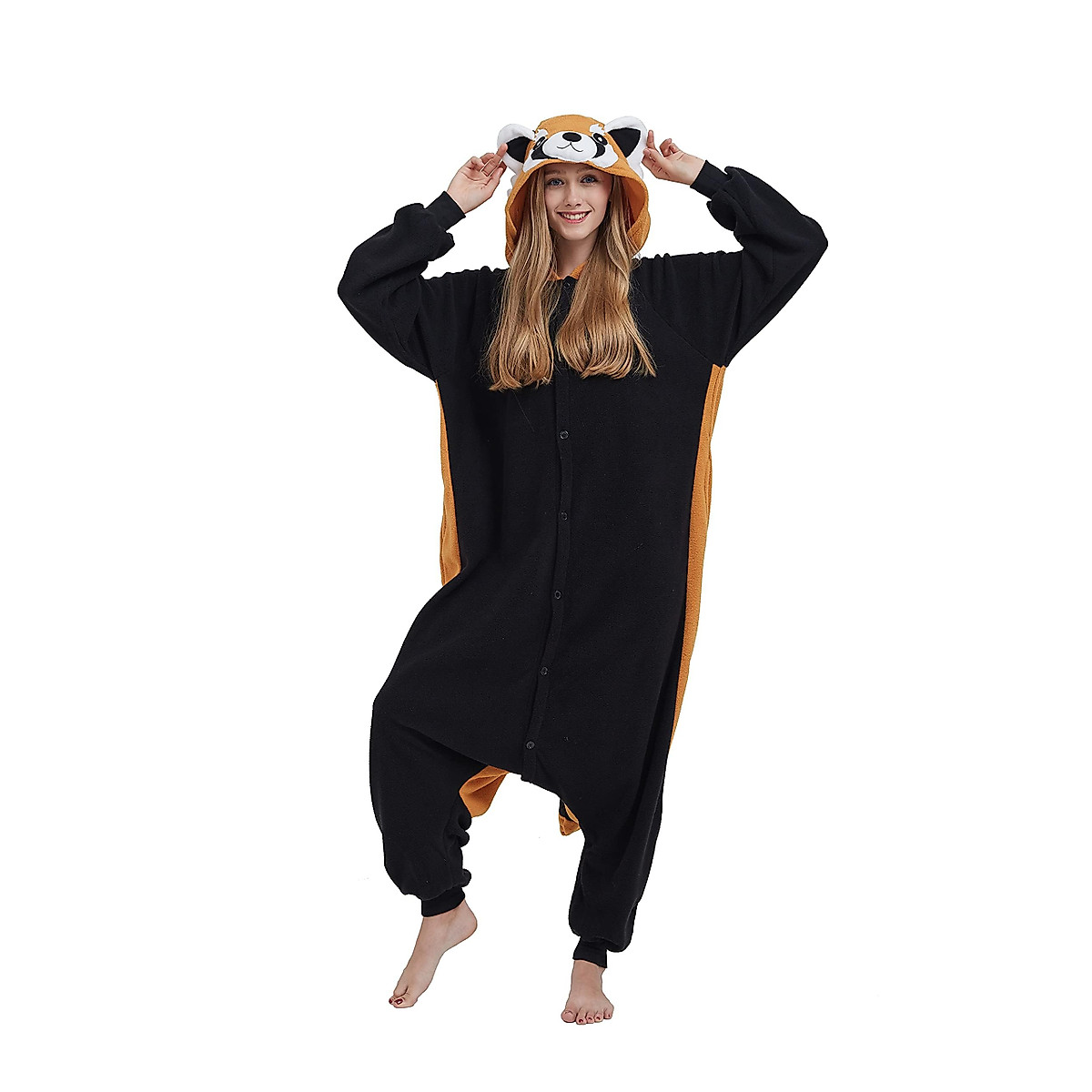 SimZoo Adult Animal Onesie Pajamas, Men and Women's Raccoon Cosplay Costume Sleepwear, One-Piece Unisex Homewear Medium