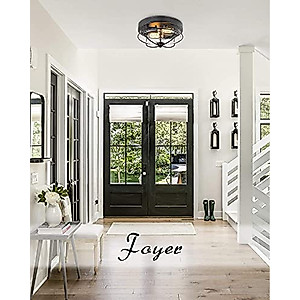 HWH INVESTMENT Flush Mount Ceiling Light Fixtures, 12 inch 2-Light Farmhouse Close to Ceiling Light Fixture with Seeded Glass Shade, Sand Black Finish, 5HTJ7-F BK