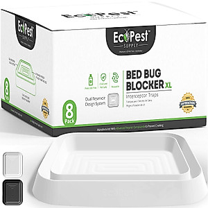 Bed Bug Interceptors – 8 Pack | Bed Bug Blocker (XL) Interceptor Traps | Extra Large Insect Trap, Monitor, and Detector for Bed Legs (White)
