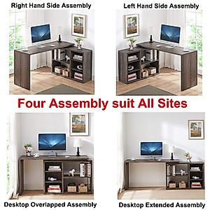 HSH L Shaped Computer Desk, Rustic Wood Corner Desk, Industrial Writing Workstation Table with Cabinet Drawer Storage for Home Office Study, Grey 60 inch