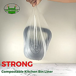 Green Handle US BPI certified 8 Gallon Extra Thick Compostable Trash Bag Liners with Handles (1.00 Mil = 25 mic) California SB 1383 ASTM D6400 Europe OK Home & Seedling (5~8 Gallon | 20~30 Liter)