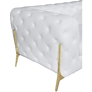 Blackjack Furniture Modena Modern Italian Leather Living Room Tufted Sofa, White