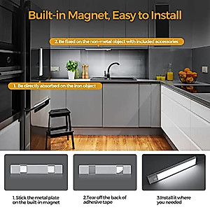 Under Cabinet Lights Motion Sensor LED Closet Light, 29-LED Under Counter Lights Dimmable Wireless USB Rechargeable Magnetic Stick-Anywhere Night Light for Kitchen, Wardrobe, Closets, Cupboard, 3 Pack