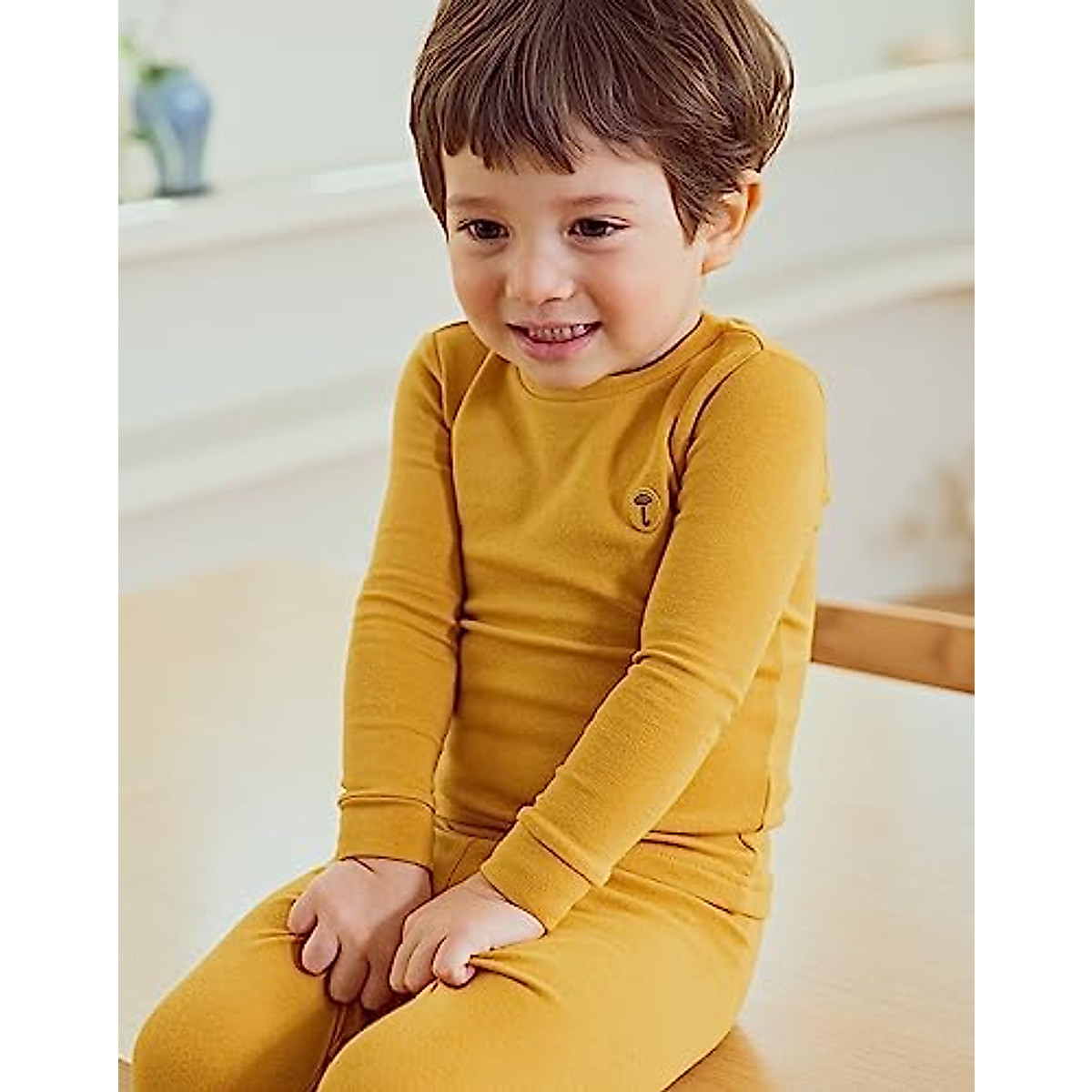 moimoln Solid Soft Cotton Modal Baby Toddler Boys Girls Snug fit Pjs Pajama Long Sleepwear Mustard 5T