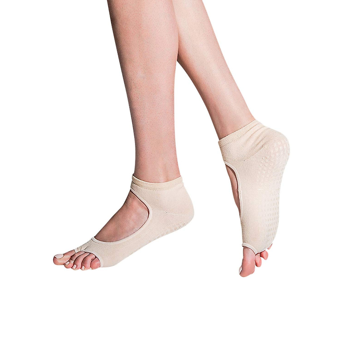 Tucketts Allegro Toeless Non-Slip Grip Socks - Anti Skid Yoga, Barre, Pilates, Home & Leisure, Pedicure - S/M - 1 pair Nude 5