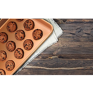 Eternal Living 16” Baking Sheet Pan Set of 2 Cookie Sheet and Toaster Oven Tray Heavy Duty, Copper (2)