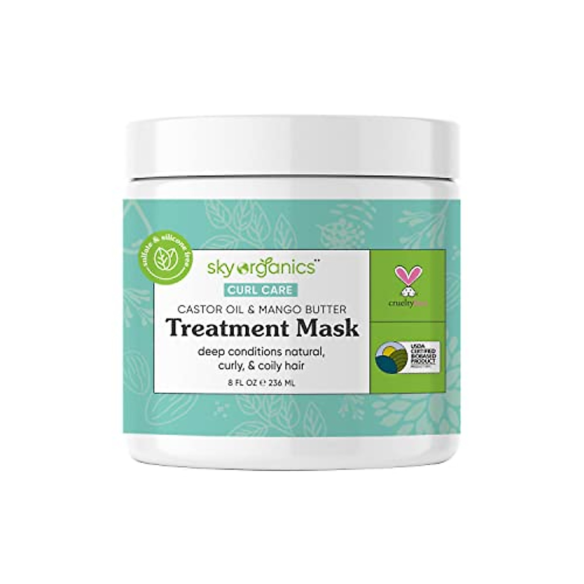 Sky Organics Curl Care Bio-Based Treatment Mask for Hair USDA Certified Bio-Based to Repair, Strengthen & Soften Curls, 8 fl. Oz