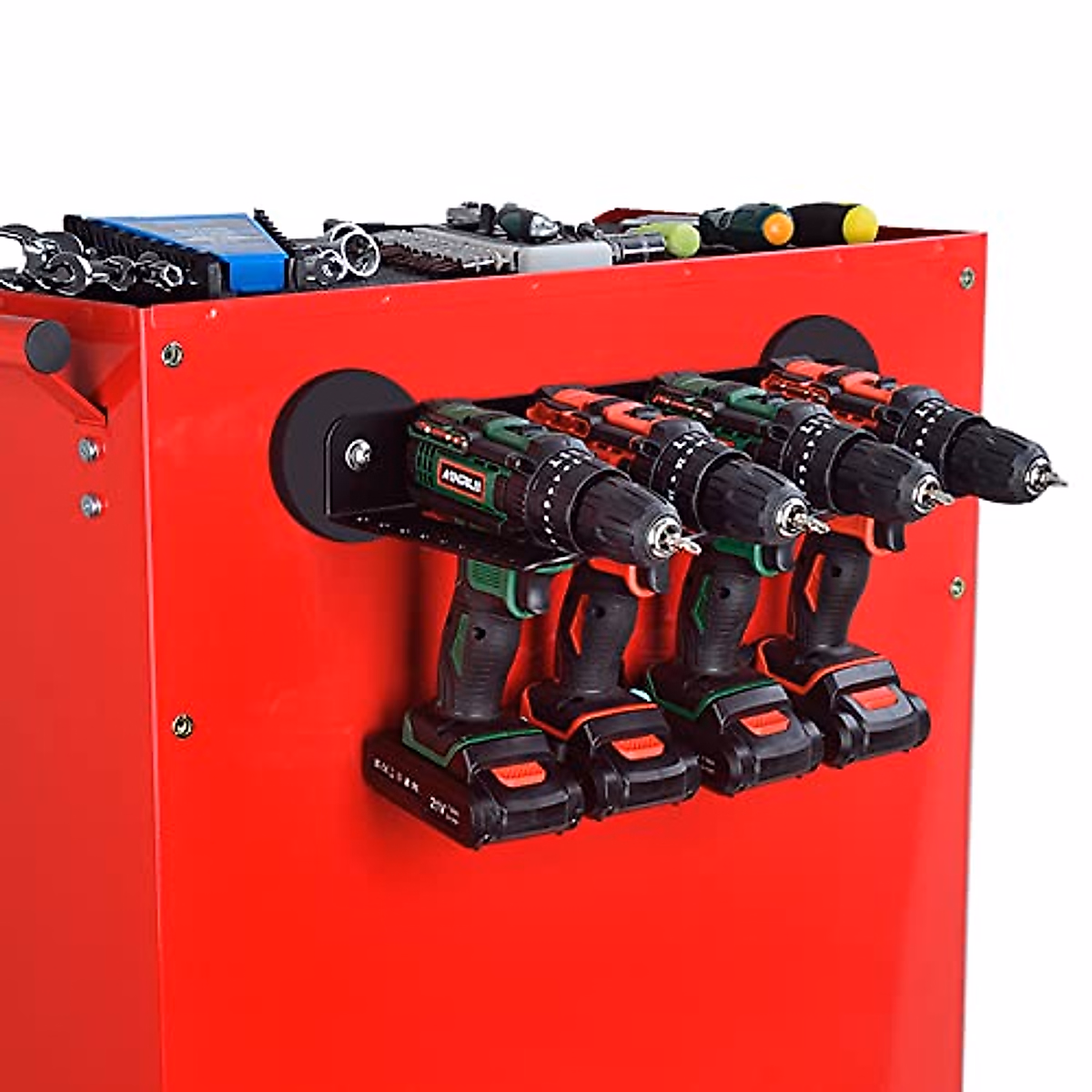 ULIBERMAGNET Magnetic Power Tool Organizer, Utility Storage Rack Shelf with Screwdriver Holder,Heavy Duty Strong Magnetic Hooks,Removable Tool Rack Suitable for Garage, Workshop and Warehouse