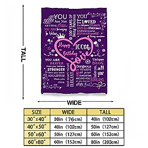 LGNACELEE 100th Birthday Decoration Gift for Women Blanket, Birthday Gift Ideas Throw Blanket, 100 Years Old Birthday Gift for Grandma, Mom, Friend, Sister, Wife, Aunt, Coworker, Purple, 50 x 60 Inch