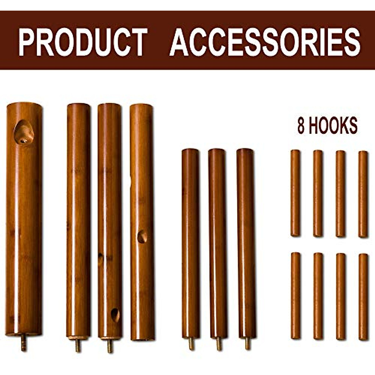 FILWH Premium Bamboo Coat Rack Tree with 8 Hooks, 3 Adjustable Sizes Free Standing Wooden Coat Rack, Super Easy Assembly Hallway, Entryway Coat Hanger Stand for Clothes Suits