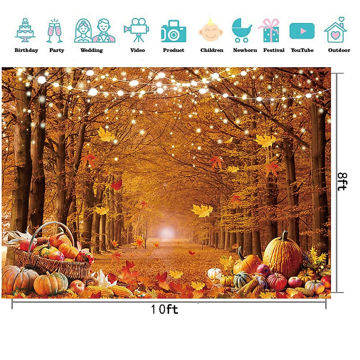 CYLYH 10x8ft Fall Photography Backdrop Autumn Maple Forest Leaves Pumpkin Party Background Thanksgiving Party Supplies Farm Harvest Event Banner Thanksgiving Photo Booth Props CY579
