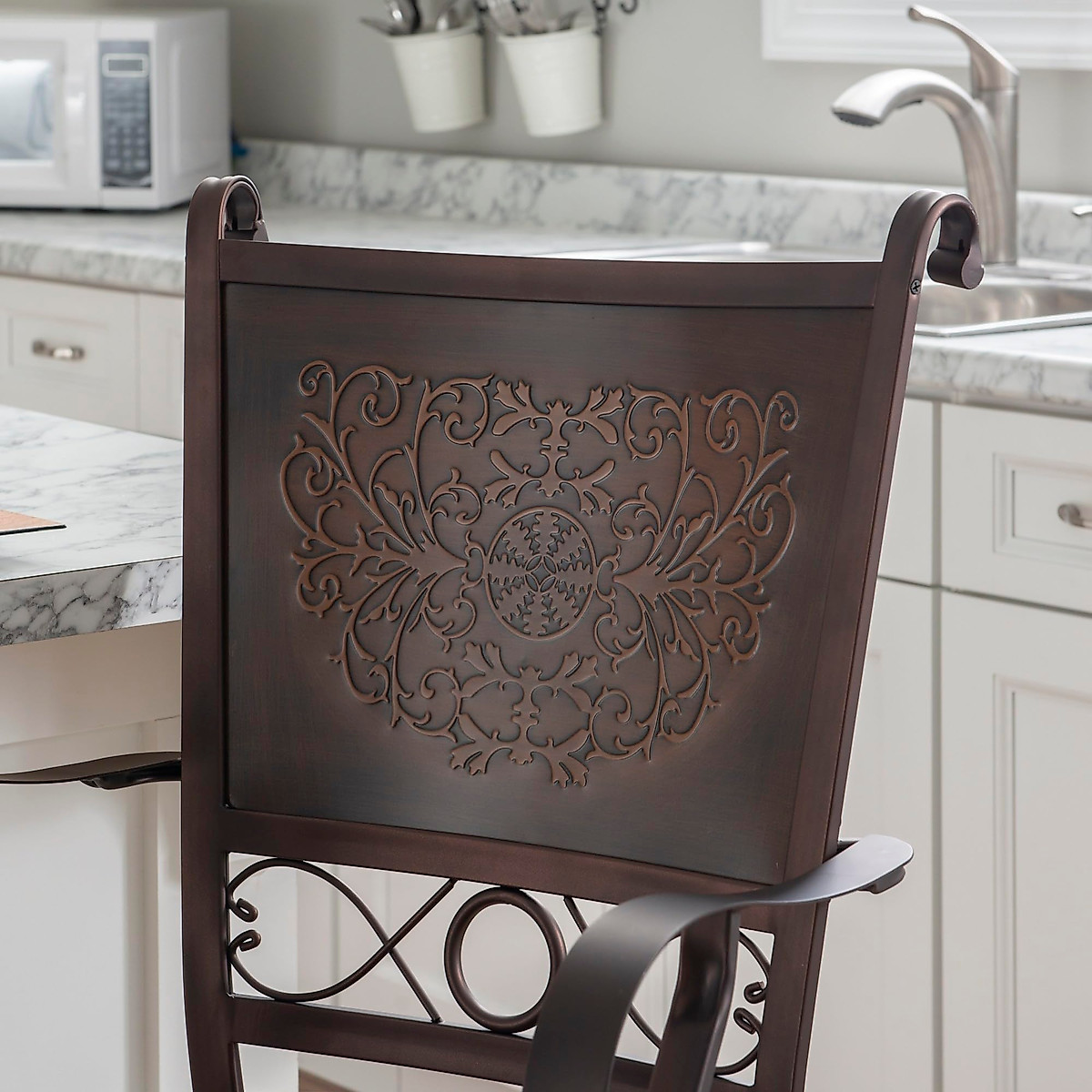 Powell Company Big & Tall Copper Stamped Back Arms by Powell Big and Tall Counter Stool, 24" Seat Height, brown