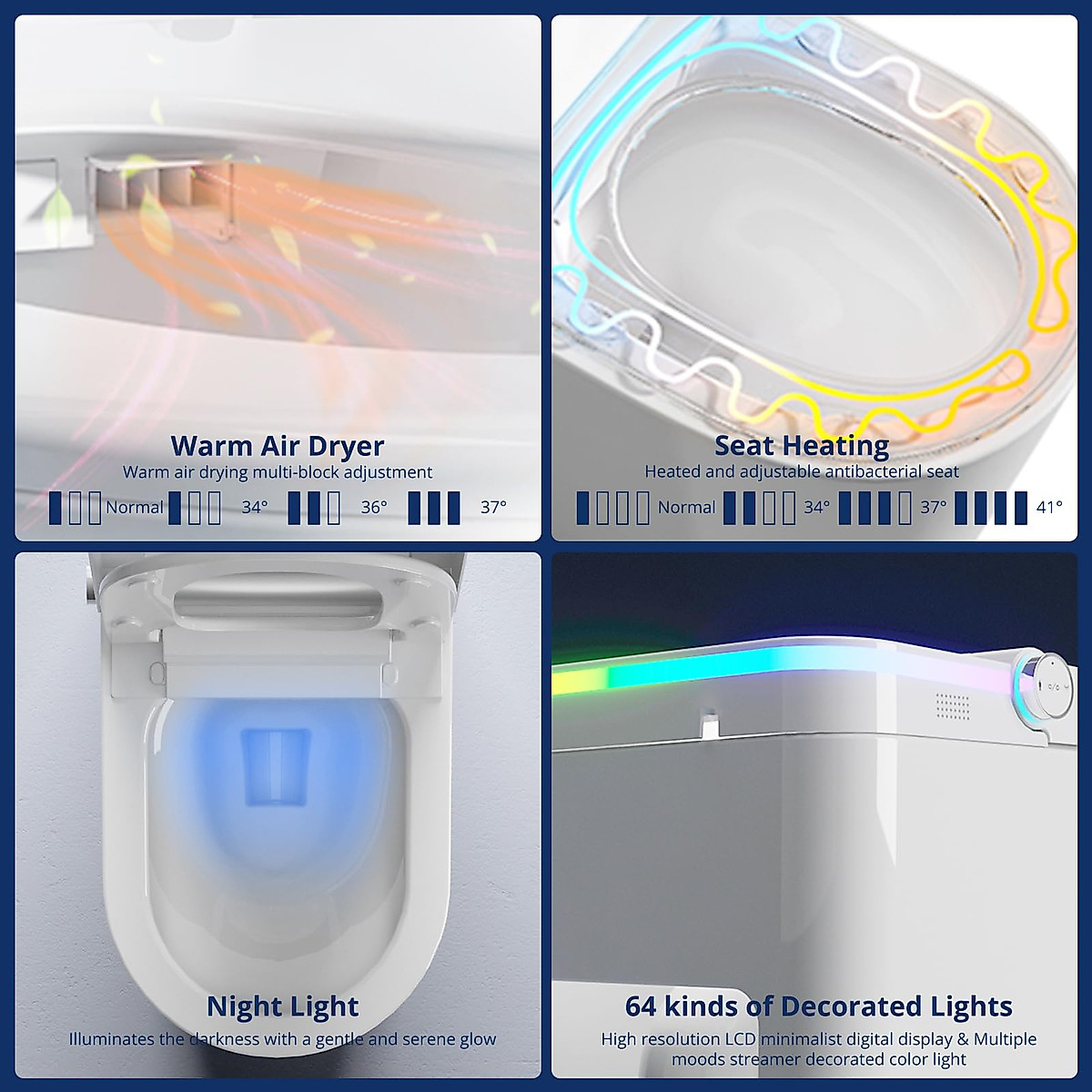 Upgraded One Piece Smart Bidet Toilet, Electric Tankless Toilet with In-builet Aromatherapy/Heated Seat/Foot Sensor/Various Washing Settings/Temperature Sensing/Automatic Powerful Flush/Auto Shut-off