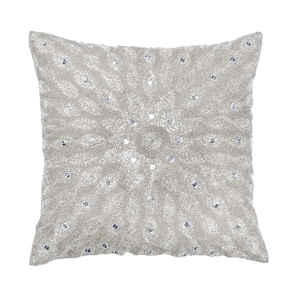 Hand Beaded Decorative Pillow Cover -16x16 Inch - Silver, Handwoven Pillow, Handmade by Skilled Artisans, A Beautiful and Elegant Accessory to Dress up Your Couch, Sofa and Bed - Only Cover - 2 Pack