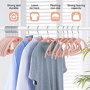 IEOKE Velvet Hangers, 50-Pack No Shoulder Bumps Suit Hangers Ultra Thin Space Saving 360 Degree Swivel Heavy Duty Hook Durable Hangers for Sweaters Coat Jackets Shirts Dresses (50 Pack, Pink/Silver)