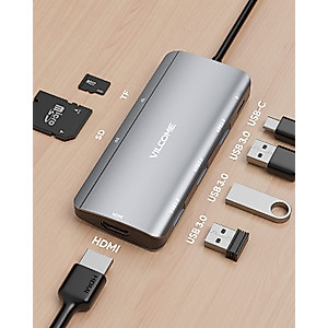 USB C Hub, Vilcome 7-in-1 USB C to 4K HDMI Multiport Adapter, with SD/TF Card Reader, 3 USB 3.0 Ports, and 100W Power Delivery, for MacBook Pro Air, Pixelbook, XPS, and More