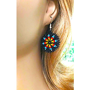 Handmade Cute Seed Beaded Earrings 1.2 Round (Black)