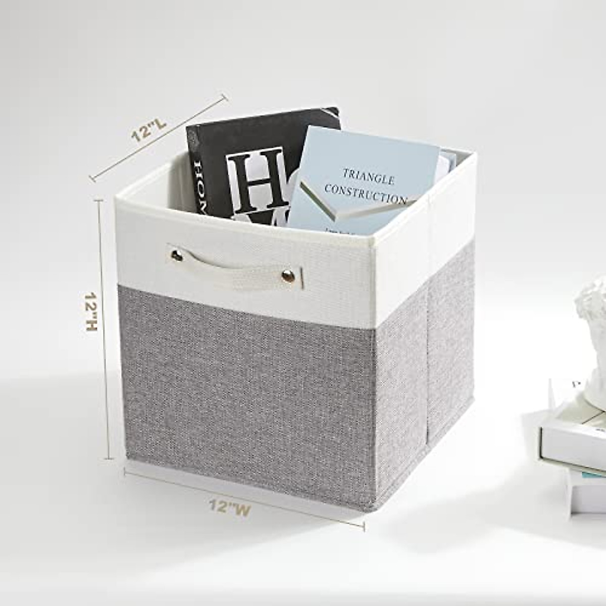 Araierd Fabric Storage Cube Bins |12x12 Cube Storage Bin with Handle, Cubby Closet Storage Bins Baskets for Organizing Shelves for Toy, Clothes(White&Grey)(12”x12”x12”-Pack of 4)