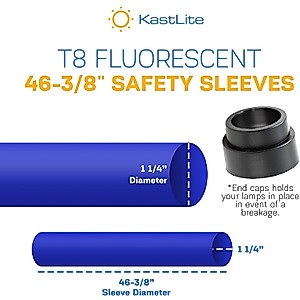 KastLite T8 Fluorescent Safety Sleeves | 46-3/8" Royal Blue Color Tube Guards with End Caps | Fits T8 Lamps Only | 1-1/4" Diameter Fluorescent Light Diffuser Covers & Lighting Accessory| 4 Pack