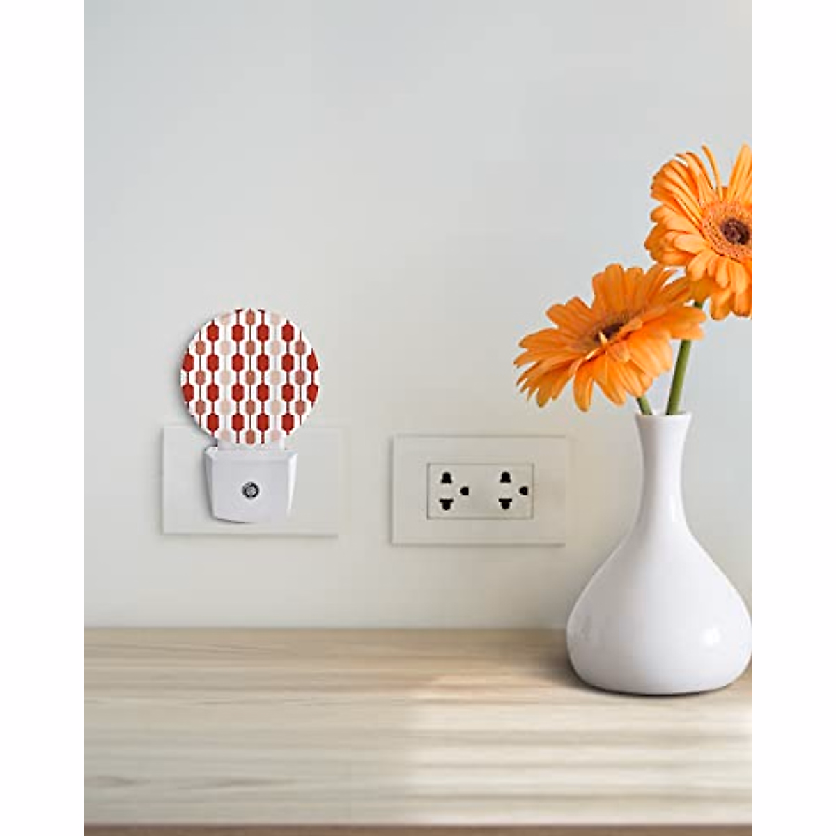 ILYBEEN Mid Century Abstract Hexagon LED Night Lights Plug-in Nightlight with Auto Dusk to Dawn Sensor,Gradient Color Geometric Art Round Lamp for Bedroom,Hallway,Bathroom