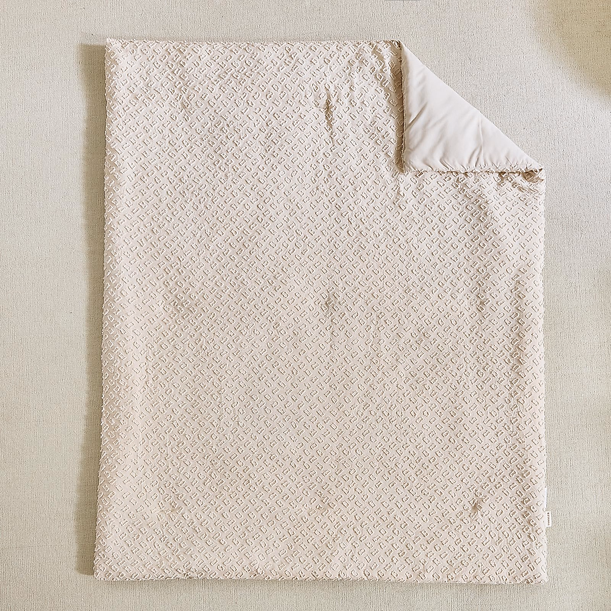 Cream Toddler Bedding Set 4 Pieces Tufted Boho Cubes Style - Includes Adorable Quilted Bohemian Comforter, Fitted Sheet, Top Sheet, and Pillow Case for Girls Boys Bed