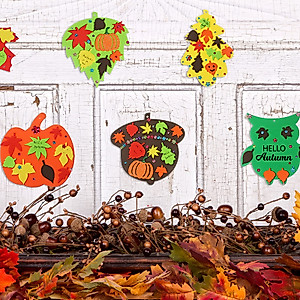 Halloween Foam Pumpkin Craft Kit Decoration Autumn Foam Sticker Set Large Maple Leaf Gem Sticker Self-Adhesive Fall Sticker Craft Kit for Boy Girl Thanksgiving Halloween Party Supplies (18)