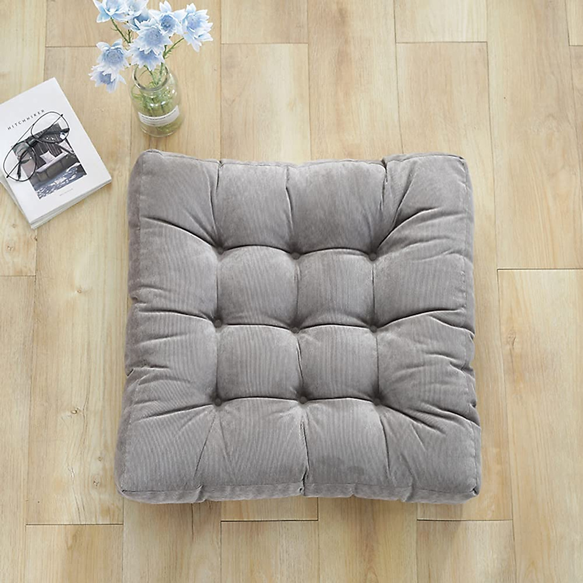 Tiita Outdoor Chair Cushions 22" x 22" Square Seat Pillows Set of 2 Throw Floor Pads for Patio Garden Furniture Chairs Office Livinh Room, Grey