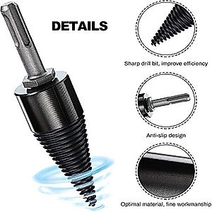 Yeipower Wood Splitter Firewood Drill-Bit - Kindling Log Splitter Heavy Duty Electric Splitting Drills 32mm Screw Cracker Removable Cone Driver Hex Shank Square Round Handle