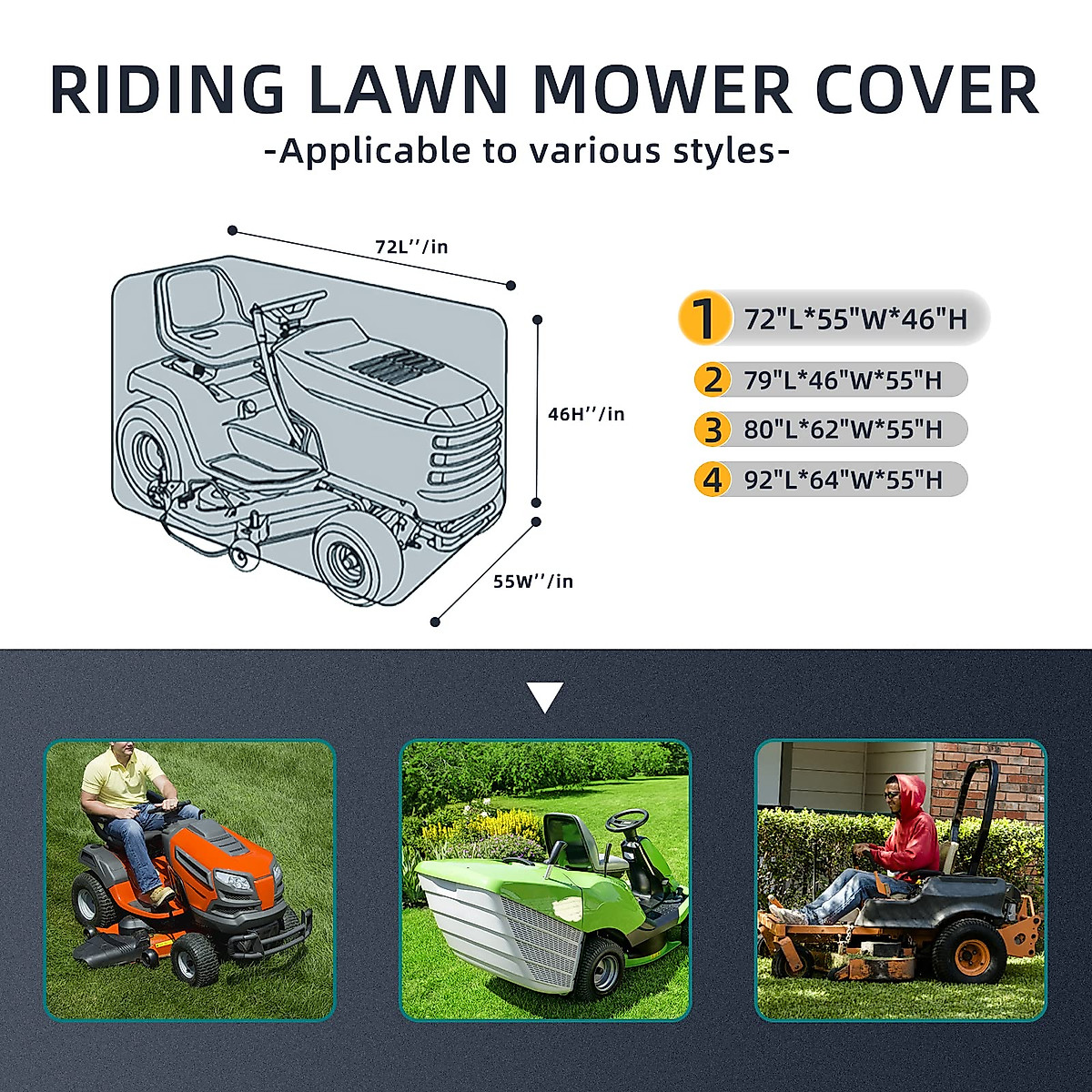 PALON Riding Lawn Mower Cover, Riding Lawn Mower Cover 46 inch Deck, Heavy Duty Riding Mower Cover 72 x 55 x 46 inch, Waterproof and Sun Protection, Garden Tractor Cover with Storage Bag