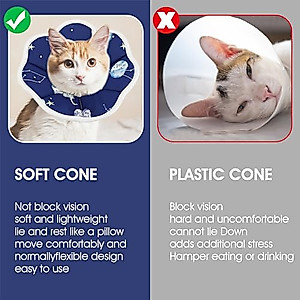 Cobee Soft Cat Cone Collar, Protective Cute Small Cat Recovery Collar Adjustable Fasteners Collars for Kittens Cats E-Collars After Surgery Wound Healing, Fit 6.3"-9" Neck Circumference(Constellation)