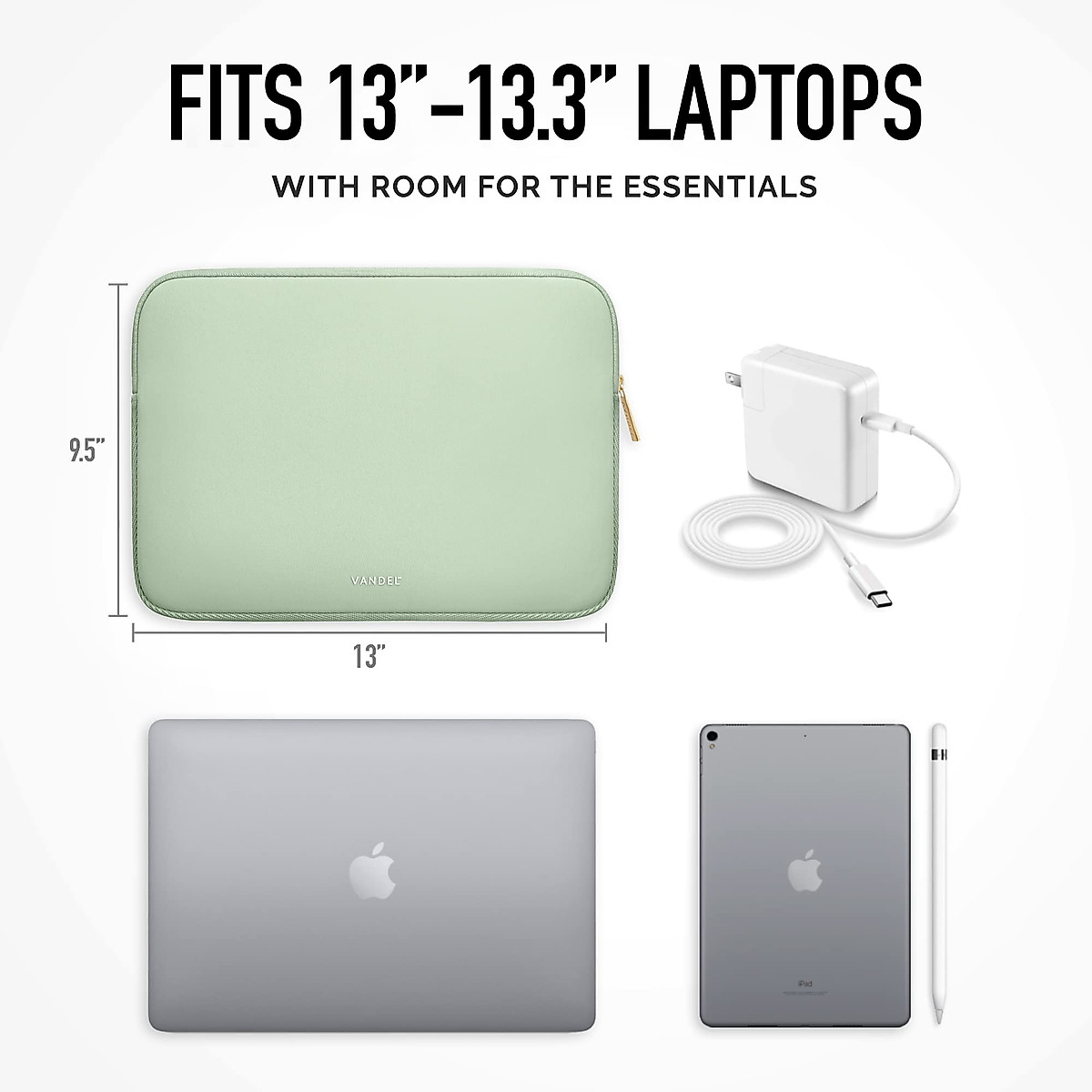 Vandel MacBook Air 13 inch Laptop Sleeve, Fits 13-13.3 inch Laptops: Neoprene MacBook Air & Pro Case, Chromebook, HP Soft Cover | Thin Computer Carrying Bag, Sage Green Mac (M1 & M2) Pouch
