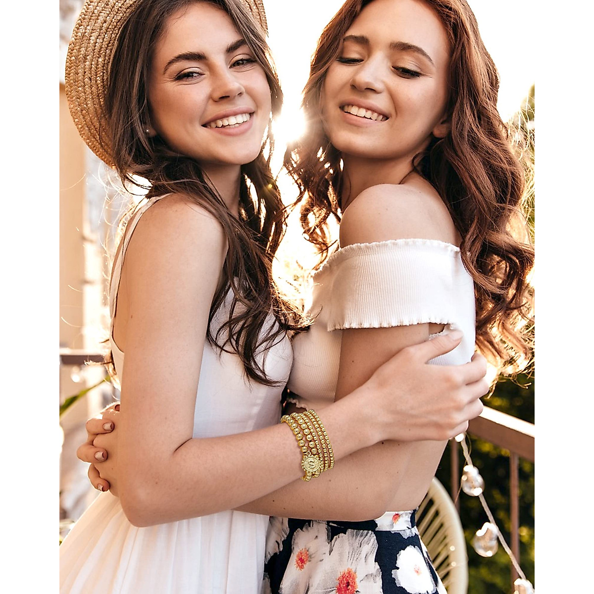 adoyi Gold Bracelets for Women, Gold Chain Bracelet Sets 14K Gold Initial Beaded Bracelets Adjustable Stretch Stackable Layered M Bracelet Set for Women Teen Girls Jewelry Gifts