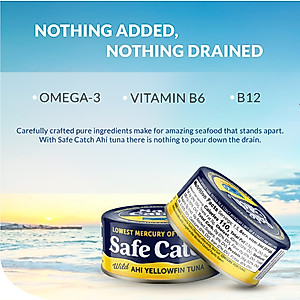Safe Catch Wild Ahi Yellowfin Tuna Fish Canned, Wild Caught, Lowest Mercury, Lean Protein, Omega 3, Gluten-Free, Kosher, Pack of 6