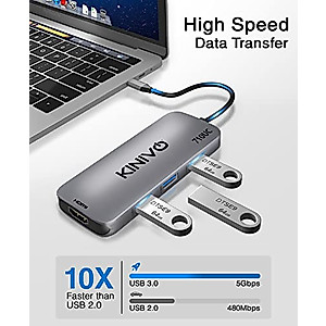 Kinivo 710UC USB C Hub (7 Port USB-C Adapter- 3 USB 3.0-5Gbps Data, 4K HDMI, 100W PD, SD, TF Card Reader) - Compatible with MacBook Pro Air (Thunderbolt 3), iPad Pro, Chromebook, XPS, Samsung