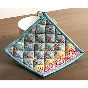 Maison d' Hermine Oven Mitt & Pot Holder 100% Cotton Set of Heat Resistant Oven Gloves (7.5"x13") & Hot Pads (8"x8"), BBQ, Cooking, Baking, Grilling, Marquise - Spring/Summer