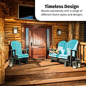 LuxCraft 2' Adirondack Glider Chair, Outdoor Glider Chair, Outdoor Glider Rocking Chair, Patio Glider Chair (Antique Mahogany & Black)