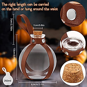 2 Pcs Cork Potion Bottle Cosplay Accessories With Faux Leather Belt Decorative Potion Bottles Witch Props Witch Costume for Adult Man Round Spherical Potion Bottle for Party DIY Crafts(Brown)