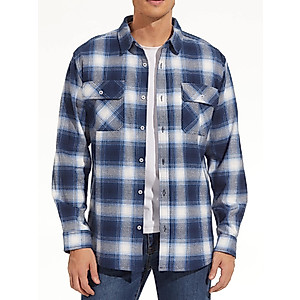 TACVASEN Men's Flannel Shirts Long Sleeve Casual Button Down Regular Fit Plaid Shirts Blue L