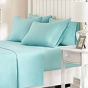 Comfort Spaces CS20-0118 Microfiber Set 14" Deep Pocket, Wrinkle Resistant All Around Elastic-Year-Round Cozy Bedding Sheet,6 pcs, Matching Pillow Cases, Queen, Aqua