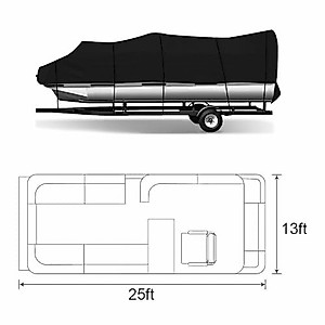 JNTKE Boat Cover with Motor Cover, Heavy Duty 210D Marine Grade Boat Cover, 21-24ft Marine Grade Boat Cover Fits V-Hull, Tri-Hull, Fishing Boat, Runabout, Bass Boat, Ski Boat, Black