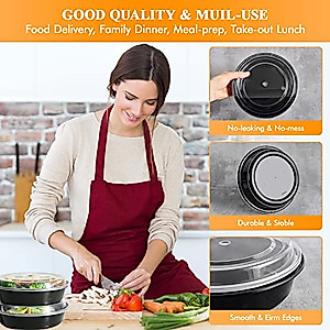 MUCHII [50 Pack Meal Prep Container, 24 oz Round To Go Containers with Lids, Plastic Containers for Food Microwave and Freezer Safe.