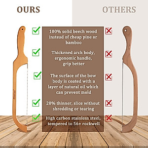 Alimtee Bread Knife for Homemade Bread, 16" Wooden Serrated Bread Slicer Gift for Friends Fiddle Bow Design Easy to Cutting, Sourdough Cutter for Homemade - Premium Stainless Steel