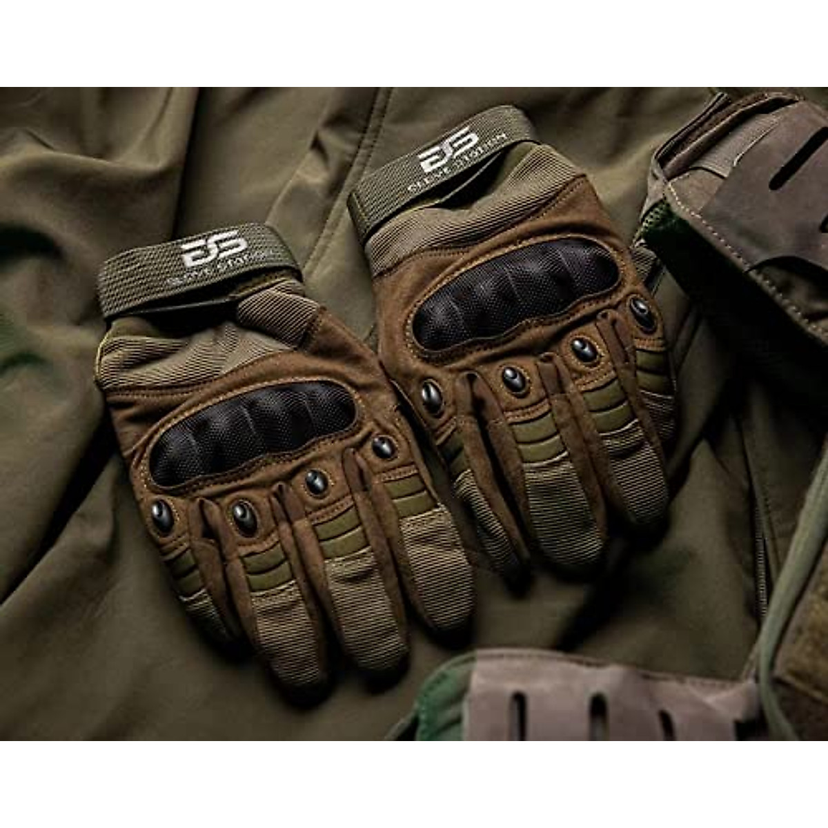 Glove Station - Tactical Shooting Hard Knuckle Gloves for Men and Woman with Touchscreen Fingers - Durable and Comfortable Hand-Gear for Outdoor Work Shooting and Hunting - Green/X-Large