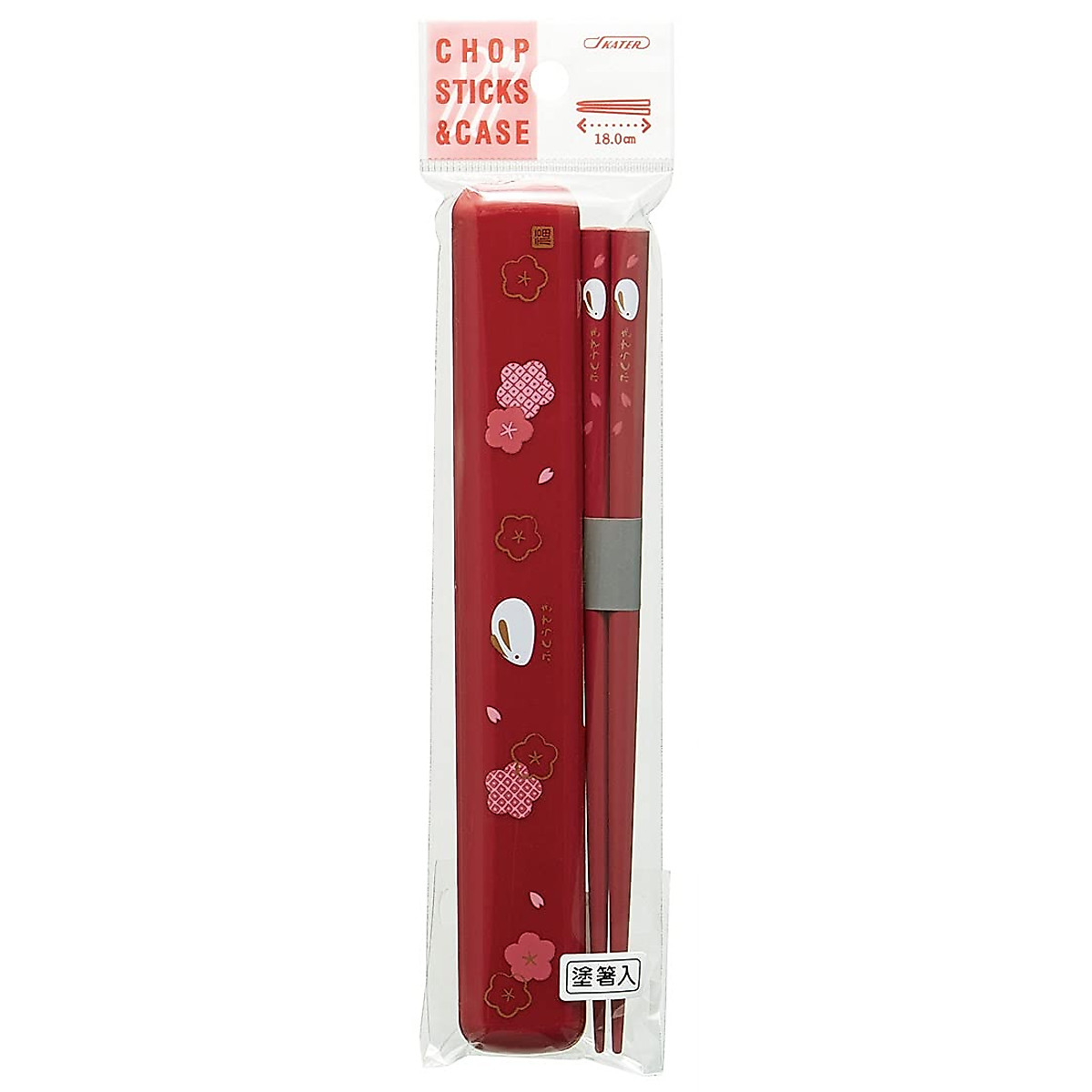 Skater Japanese Rabbit Blossom Chopstick and Case, Red